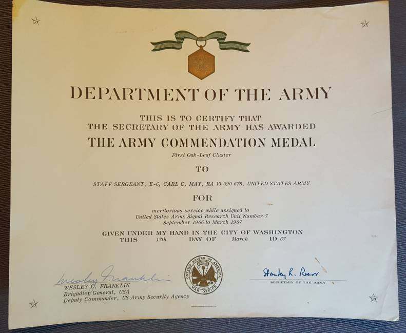 7th RADIO RESEARCH UNIT ARMY COMMENDATION MEDAL CERTIFICATE - EPHEMERA ...