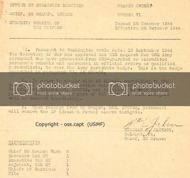 OSS/Jedburgh SF jump wing regulation document - AIRBORNE, GLIDER TROOPS ...