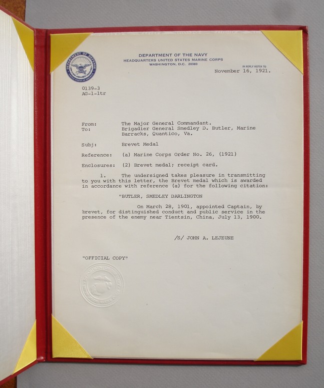 USMC Brevet Medal transmittal letter – Smedley Butler - MEDALS ...