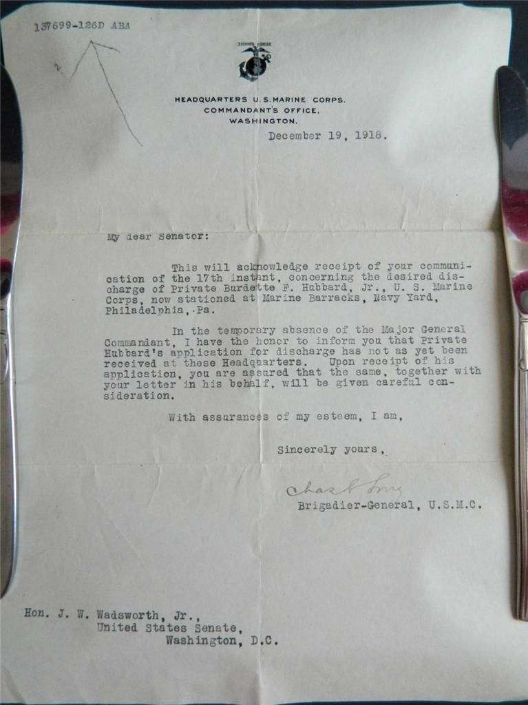 Letter From USMC Brevet Medal Recipient - EPHEMERA, PHOTOGRAPHS ...