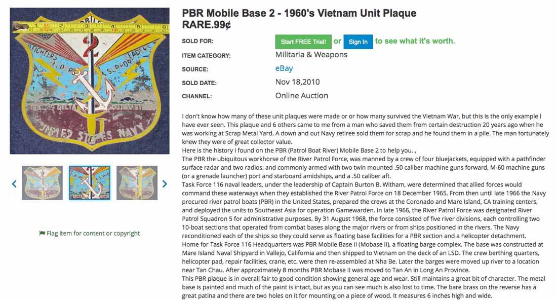 A Vietnam war era PBR Mobile Base Two patch - NAVY, COAST GUARD AND ...