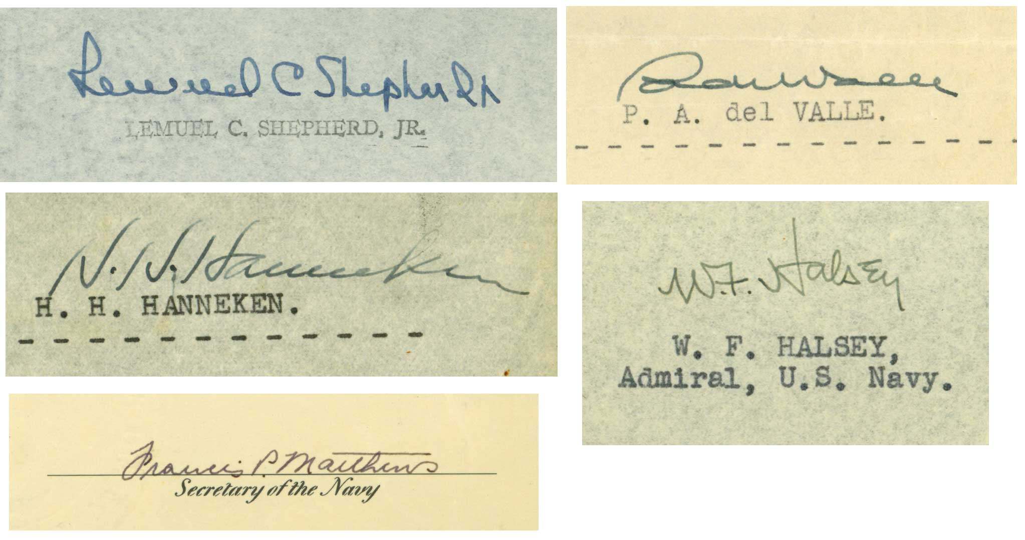 Signatures of Marine and Navy notables - EPHEMERA, PHOTOGRAPHS ...