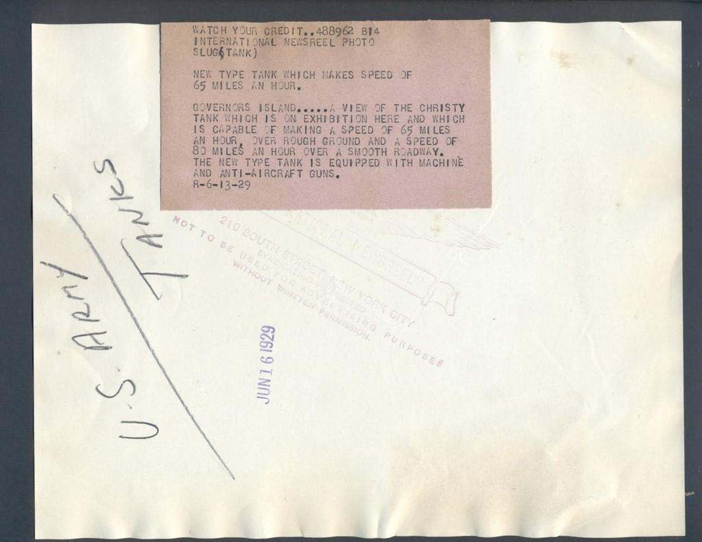 Rare Christie Tank Photo ca. 1934 - MILITARY VEHICLES - U.S. Militaria ...