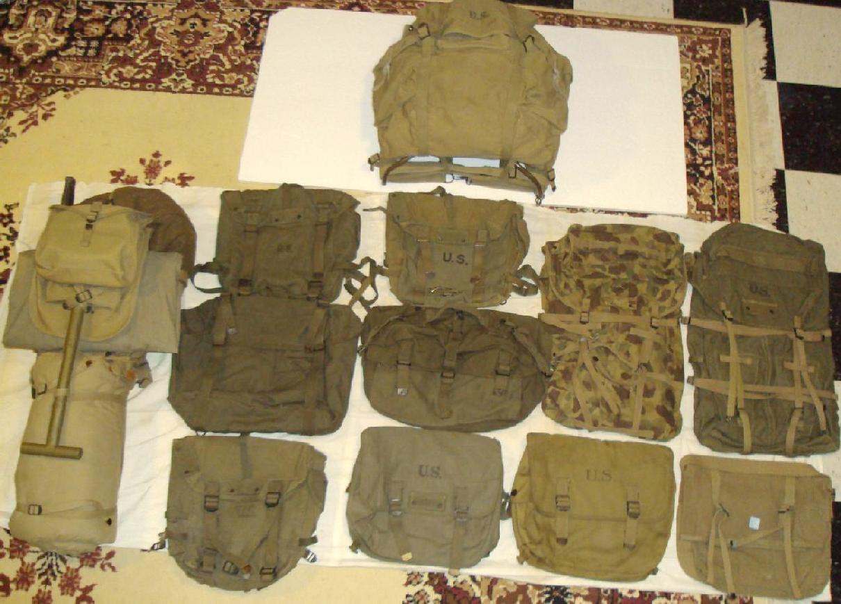 A pretty complete assortment of WWII Packs - FIELD & PERSONAL GEAR ...