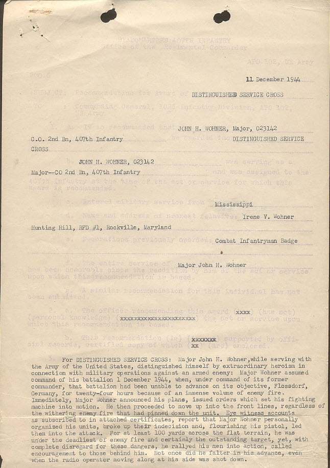 Another Downgraded MOH Group - DSC to Army 102nd Div LTC in WW2 ...