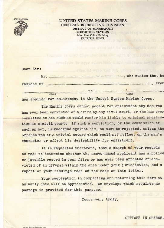 WWII USMC Enlistment Application - EPHEMERA, PHOTOGRAPHS & MILITARY ...
