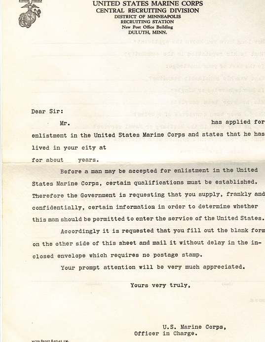 WWII USMC Enlistment Application - EPHEMERA, PHOTOGRAPHS & MILITARY ...