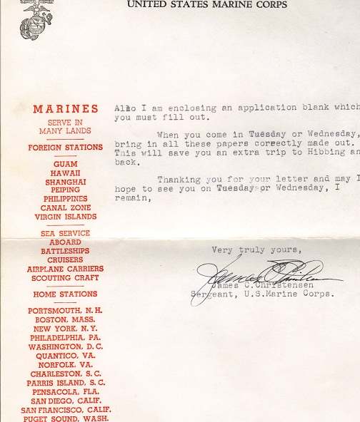 WWII USMC Enlistment Application - EPHEMERA, PHOTOGRAPHS & MILITARY ...