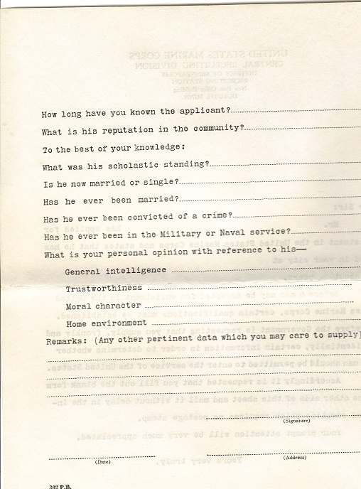 WWII USMC Enlistment Application - EPHEMERA, PHOTOGRAPHS & MILITARY ...