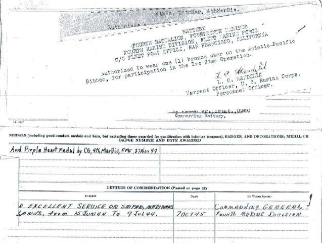W.I.A. 4/14, 4th MarDiv Robert L. Haddock USMC salty moth eaten alpha ...