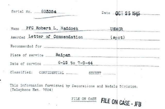 W.I.A. 4/14, 4th MarDiv Robert L. Haddock USMC salty moth eaten alpha ...