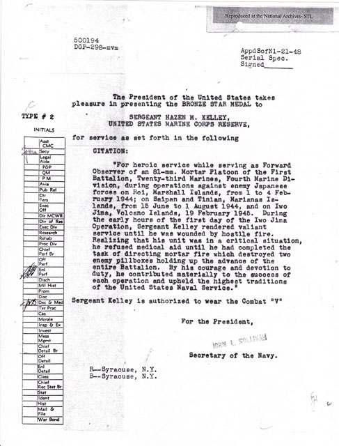 W.I.A. 4/14, 4th MarDiv Robert L. Haddock USMC salty moth eaten alpha ...