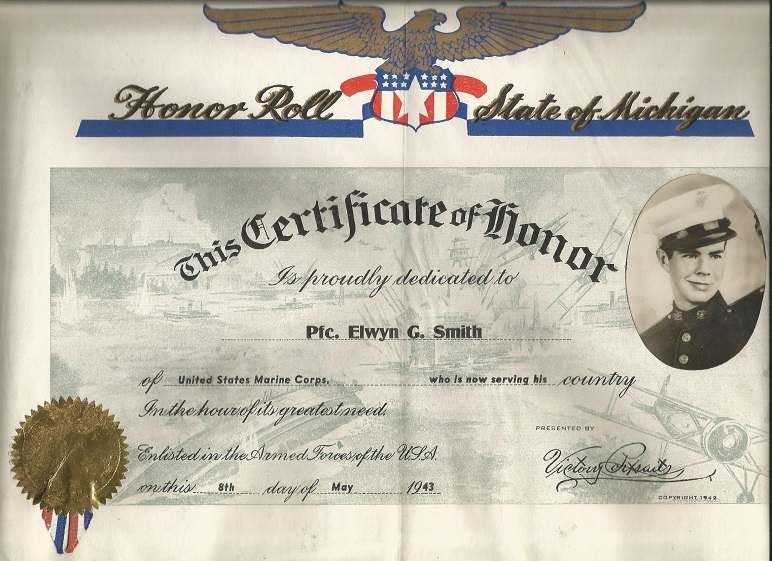 USMC CERTIFICATE 1943 - EPHEMERA, PHOTOGRAPHS & MILITARY ARTWORK - U.S ...