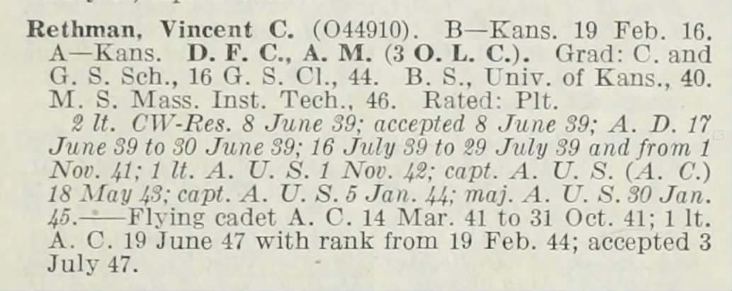1960s Colonel Vincent C. Rethman, Uniform WWII USAAF and USAF service ...