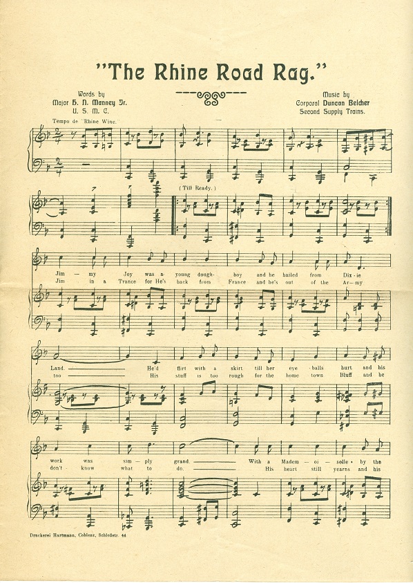 WW1 USMC OCCUPATION OF GERMANY "THE RHINE ROAD RAG" SHEET MUSIC ...