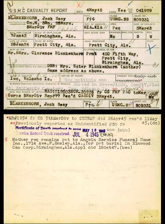 IWO JIMA KIA Jack Seay Blankenhorn USMC ID Bracelet - IDENTITY ITEMS ...