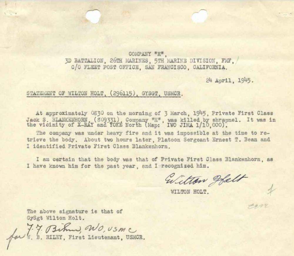 IWO JIMA KIA Jack Seay Blankenhorn USMC ID Bracelet - IDENTITY ITEMS ...