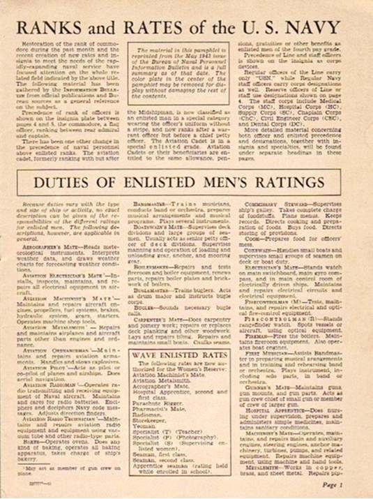 1943 Summary of Ranks & Rates of the U.S.Navy - NAVY, COAST GUARD AND ...