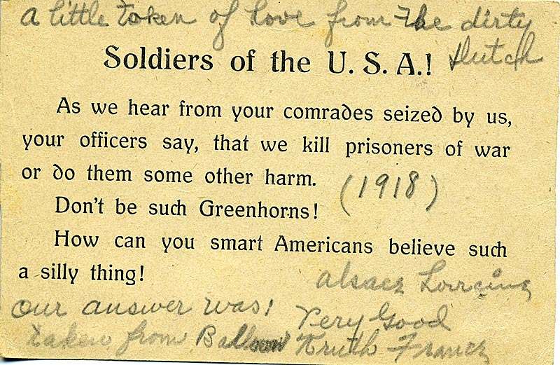 WW1 Propaganda Card - EPHEMERA, PHOTOGRAPHS & MILITARY ARTWORK - U.S ...