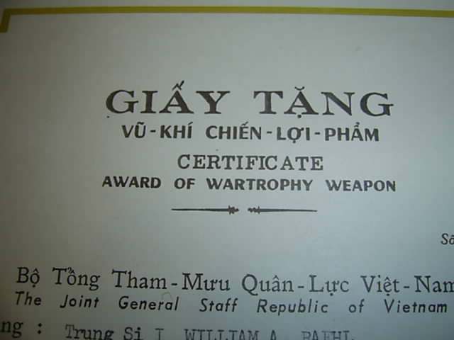 Republic of Vietnam War Trophy Certificate and MAS 36 Rifle - SPOILS OF ...
