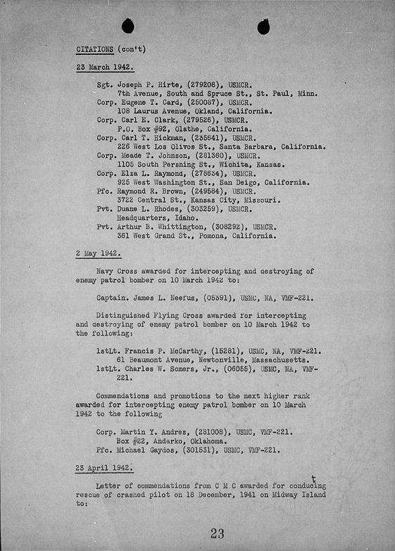 WWII USMC DFC GROUP FOR MIDWAY ACTION 1942 VMF-221 - MEDALS ...