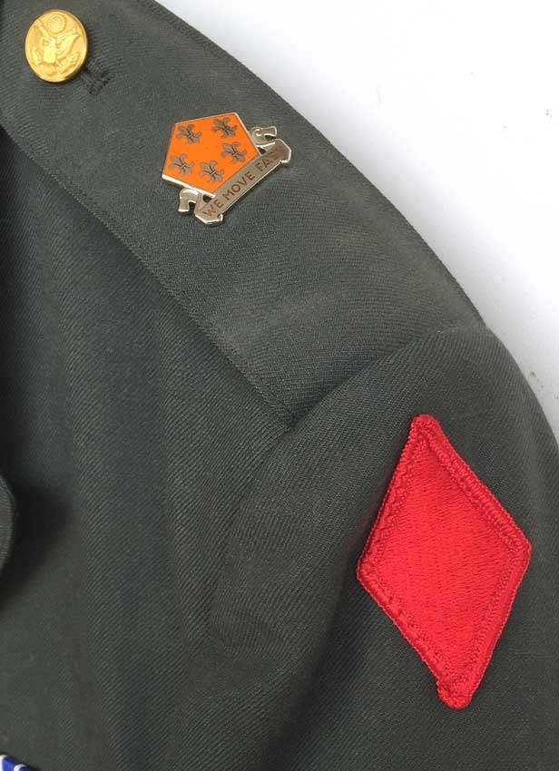 Red diamond patch on Army uniform left sleeve. - ARMY AND USAAF - U.S ...