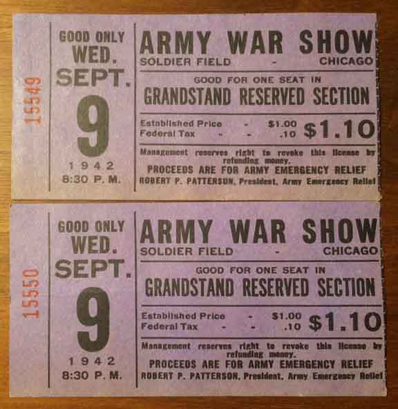 1942 Army War Show, Chicago,Two Tickets - EPHEMERA, PHOTOGRAPHS ...