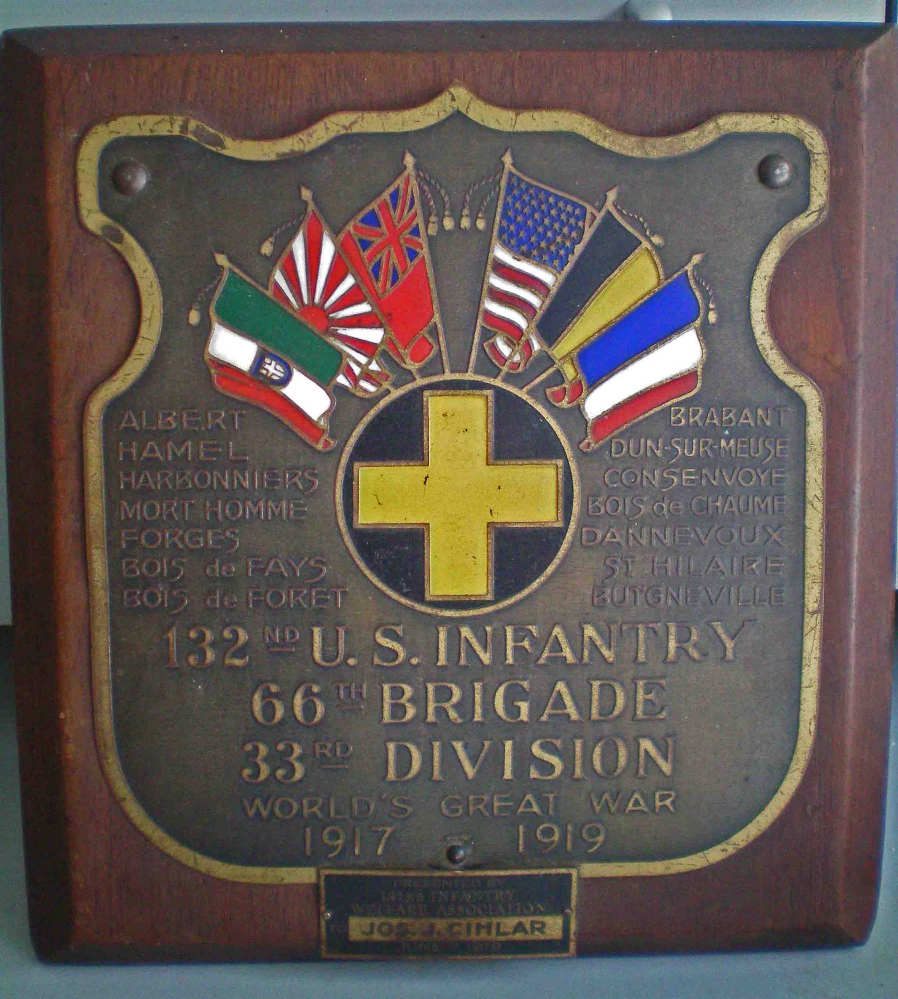 132nd Inf 33rd Div Plaque - (1917-1919) WORLD WAR ONE, RUSSIAN ...