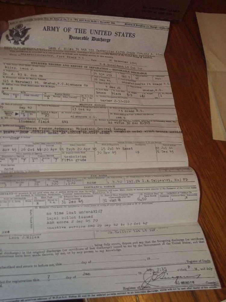 GROUPING OF WW2 SOLDIER LEON JULIUS MILES - GROUPINGS PAGE - U.S ...
