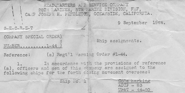 28th Marines Overseas Shipment Code Markings - EPHEMERA, PHOTOGRAPHS ...