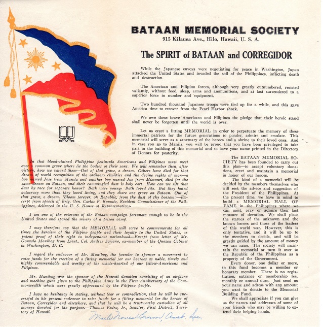 Bataan Memorial Society, Hilo Hawaii 1945 - VETERANS' ORGANIZATIONS - U ...