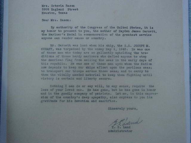 Posthumous WWII Mariner MEdal grouping - MEDALS & DECORATIONS - U.S ...