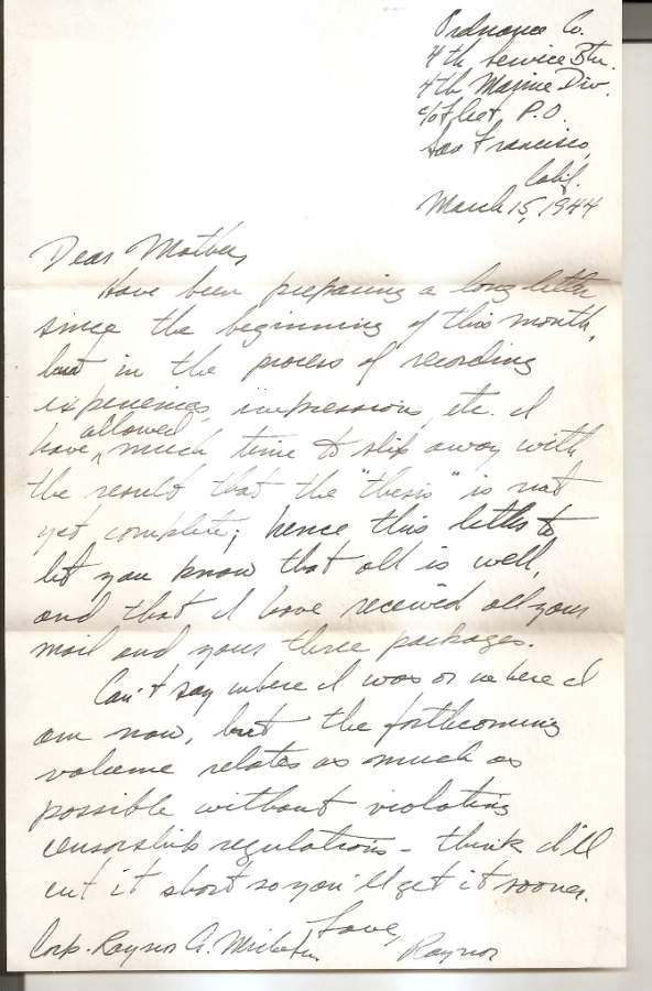 Sad letter from mother to son, who was killed 5 days prior at Iwo Jima ...