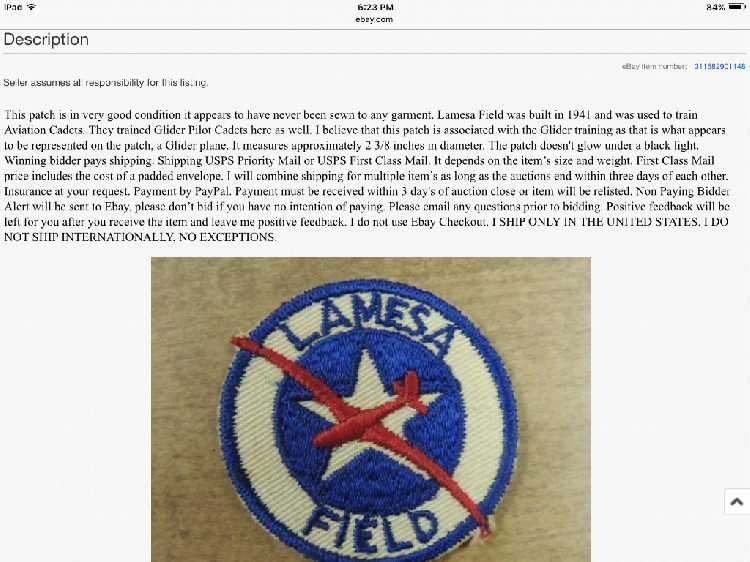 WW2 Glider Training Detachment patch - LaMesa Field, Texas - ARMY AND ...
