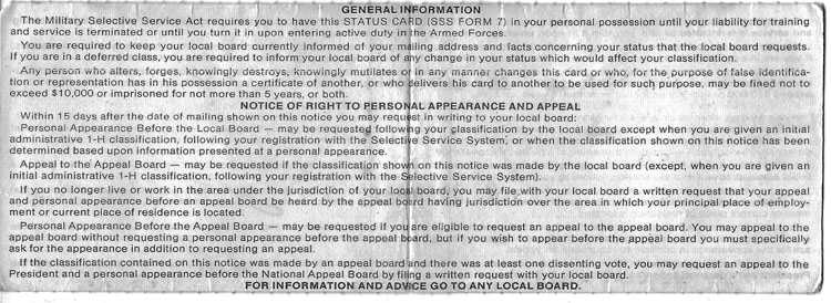 Vietnam Era Draft Card - EPHEMERA, PHOTOGRAPHS & MILITARY ARTWORK - U.S ...