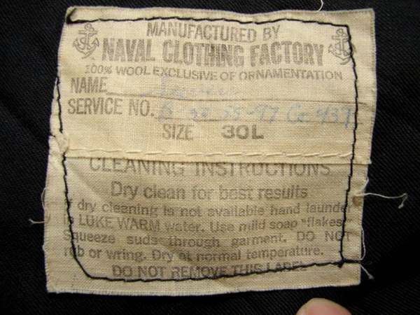 Naval clothing factory label - which period - NAVAL & SEA SERVICE ...