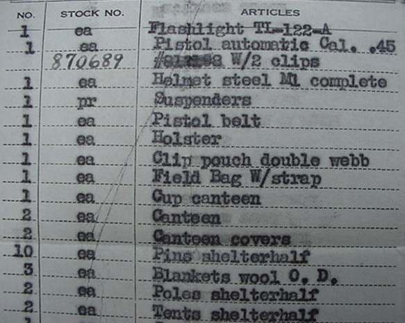 1942 gear receipt - FIELD & PERSONAL GEAR SECTION - U.S. Militaria Forum