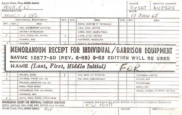 1942 gear receipt - FIELD & PERSONAL GEAR SECTION - U.S. Militaria Forum