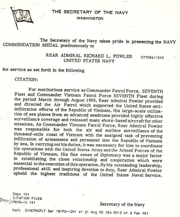 Posthumous Navy Commendation Medal to a Rear Admiral - MEDALS ...