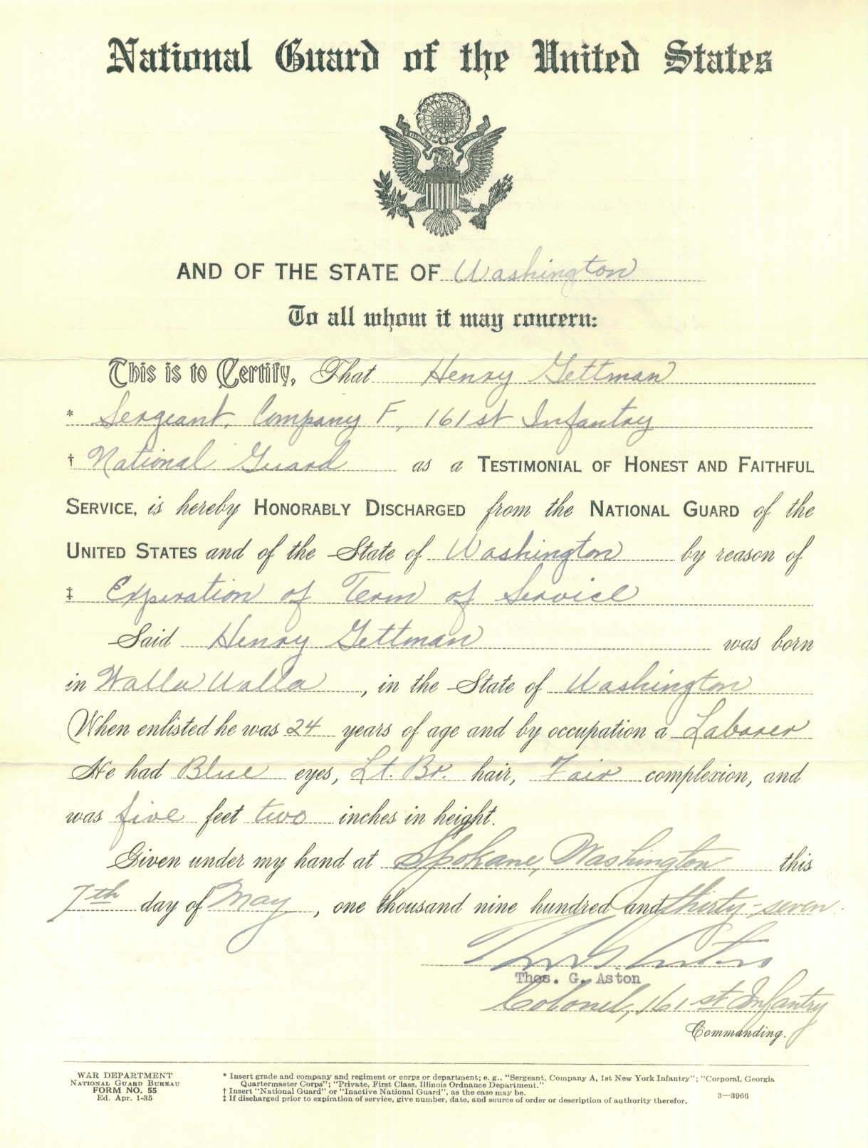 Discharges, etc., for Henry Gettman - EPHEMERA, PHOTOGRAPHS & MILITARY ...