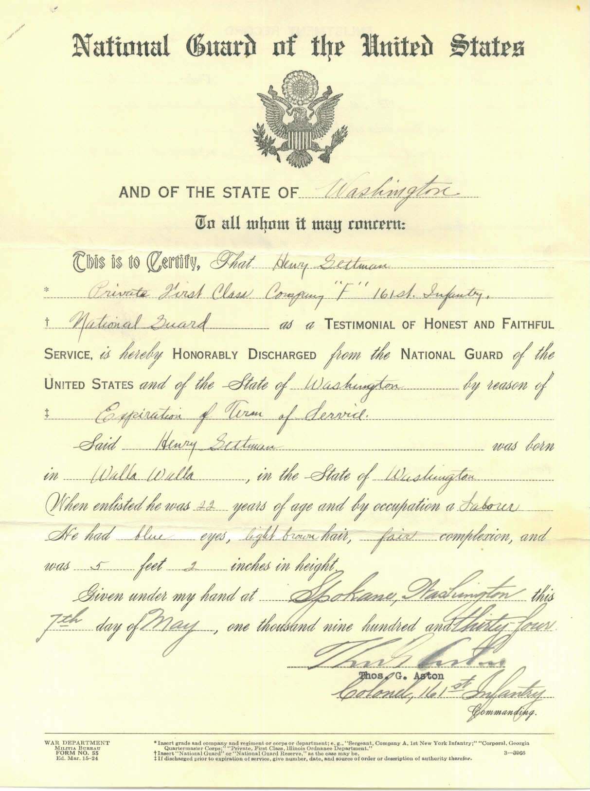 Discharges, etc., for Henry Gettman - EPHEMERA, PHOTOGRAPHS & MILITARY ...