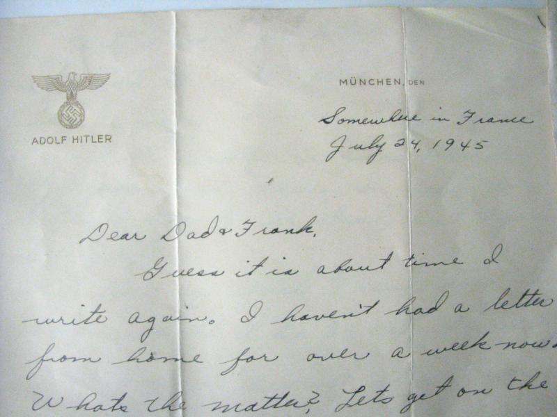 Letter written home on Hitlers personal stationary - SPOILS OF WAR - U ...