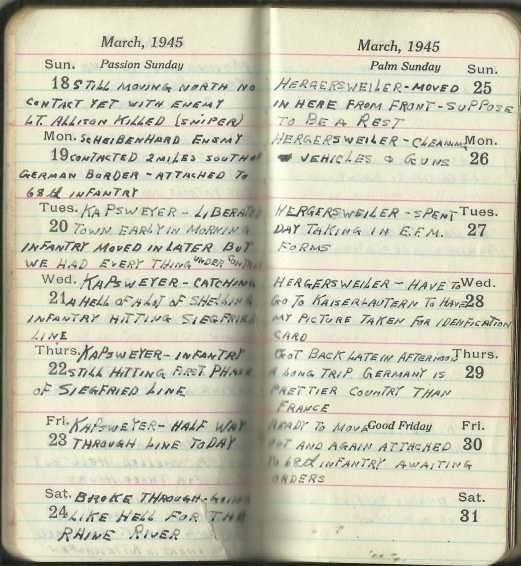 WWII - A couple of pages from an US soldier's original diary (1945 ...