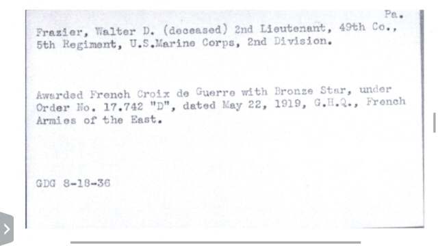 The Medal Group of 2nd Lt Walter Dabney Frazier USMC WWI KIA...June 5 ...