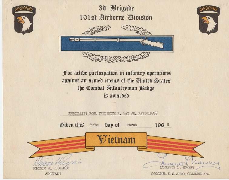 Show Us Your Combat Infantryman Badge Certificates - COMBAT / EXPERT ...