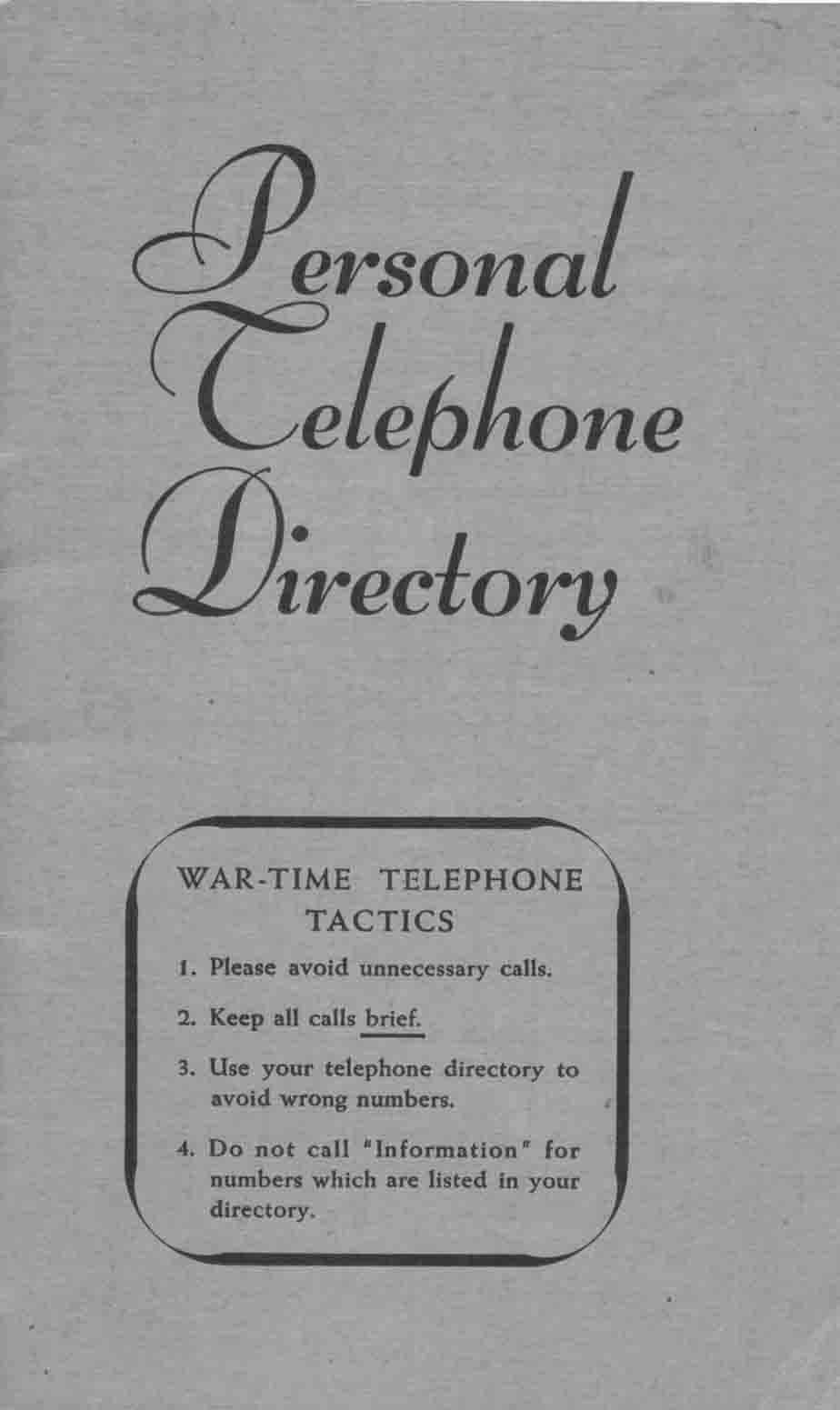 War time "Bell Telephone" Directory - HOMEFRONT & THE WAR EFFORT - U.S ...