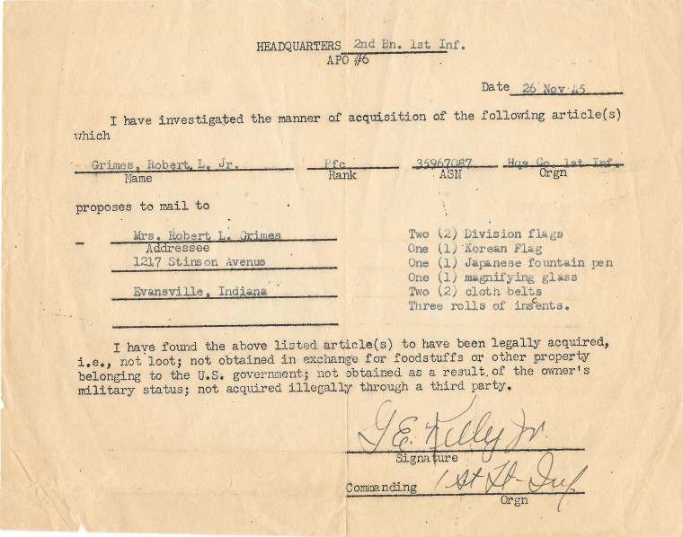 WWII Army War Souvenir Form From the Pacific Theater. - SPOILS OF WAR ...