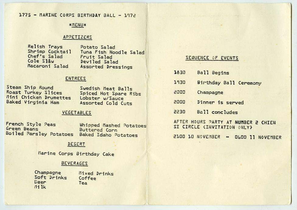 Invitation and Program for US Marine Corps Birthday Ball US Embassy ...