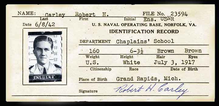 1942 Navy Chaplains School ID Card - EPHEMERA, PHOTOGRAPHS & MILITARY ...