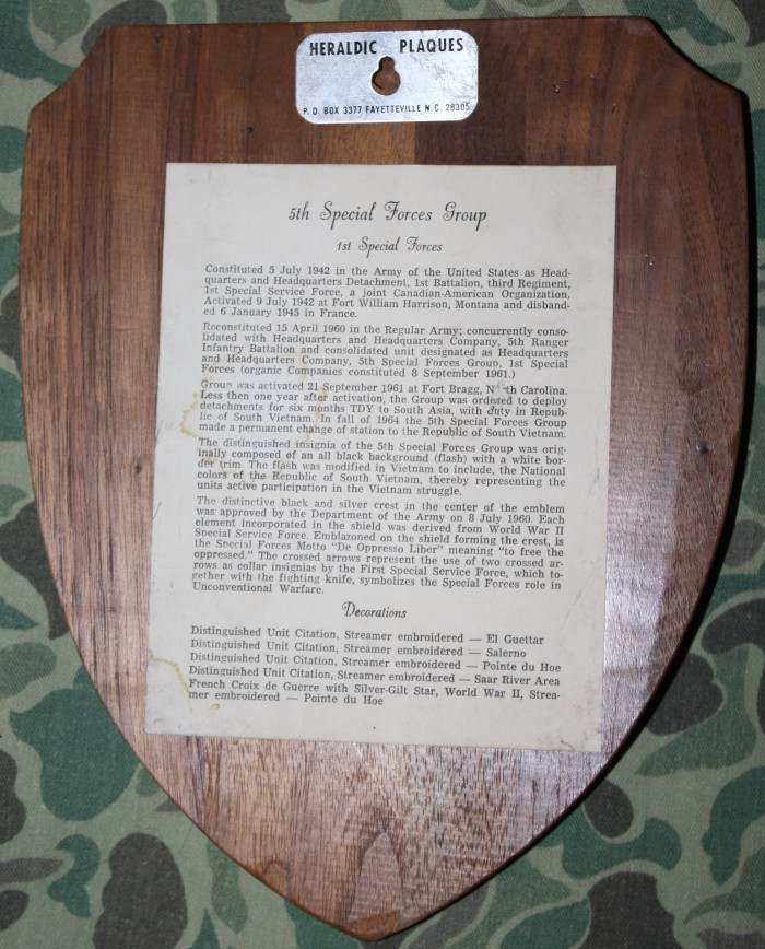 Early Trophy House 5th Group Plaque - UNOFFICIAL MILITARY AWARDS ...